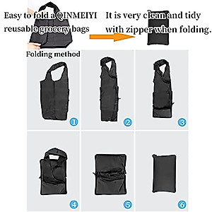 QINMEIYI Reusable Shopping Bags 5 Pack Foldable Reusable Grocery Bags 50LBS Weight Capacity Heavy Duty Shopping Tote Bags Machine Washable Polyester Lightweight Bags Ripstop Reusable bags Black