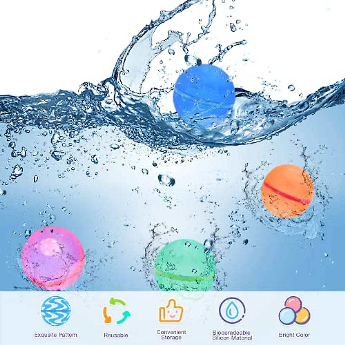 ZUPIIY Reusable Water Balloons, Summer Water Toys, Outdoor Toys, Pool Toys, Self-Sealing Water Bomb for Kids Adults, Silicone Water Ball Easy Quick Fill, Fun Splash Water Bomb Party Supplies(12 PCS)