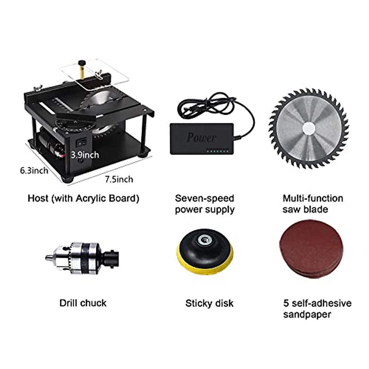 Mini Table Saw Multifunctional Small Table Saw | Cutting | Sanding | Engraving | Drilling | All-in-One Machine, Precision Craftsman Table Saw,7 Levels of Speed,0-90° Angle Adjustment