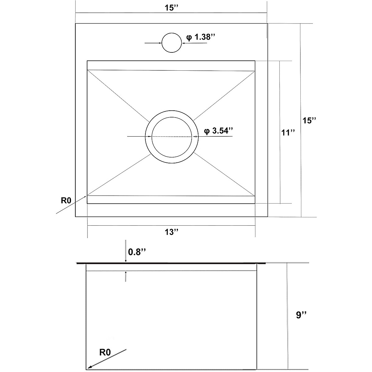 Bar Sink Drop In-VALISY 15x15 Inch Kitchen Sink Stainless Steel Square Small Topmount Workstation Kitchen Bar Sink，Single Bowl Kitchen Sink for Office Laundry Wet Bar Prep RV Outdoor Yard