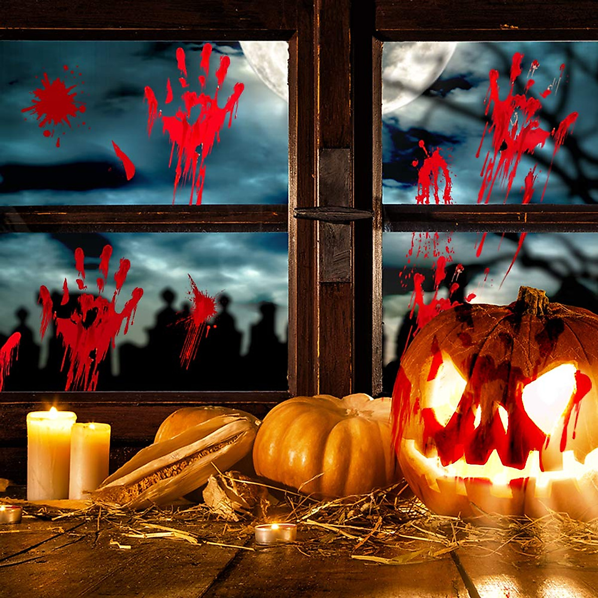 Halloween Party Decorations Zombie Vampire Halloween Party Decor Bloody Hand Footprints Window Wall Decals Zombie Vampire Party Supplies Decorations for Kids Party Floor Sticker Clings