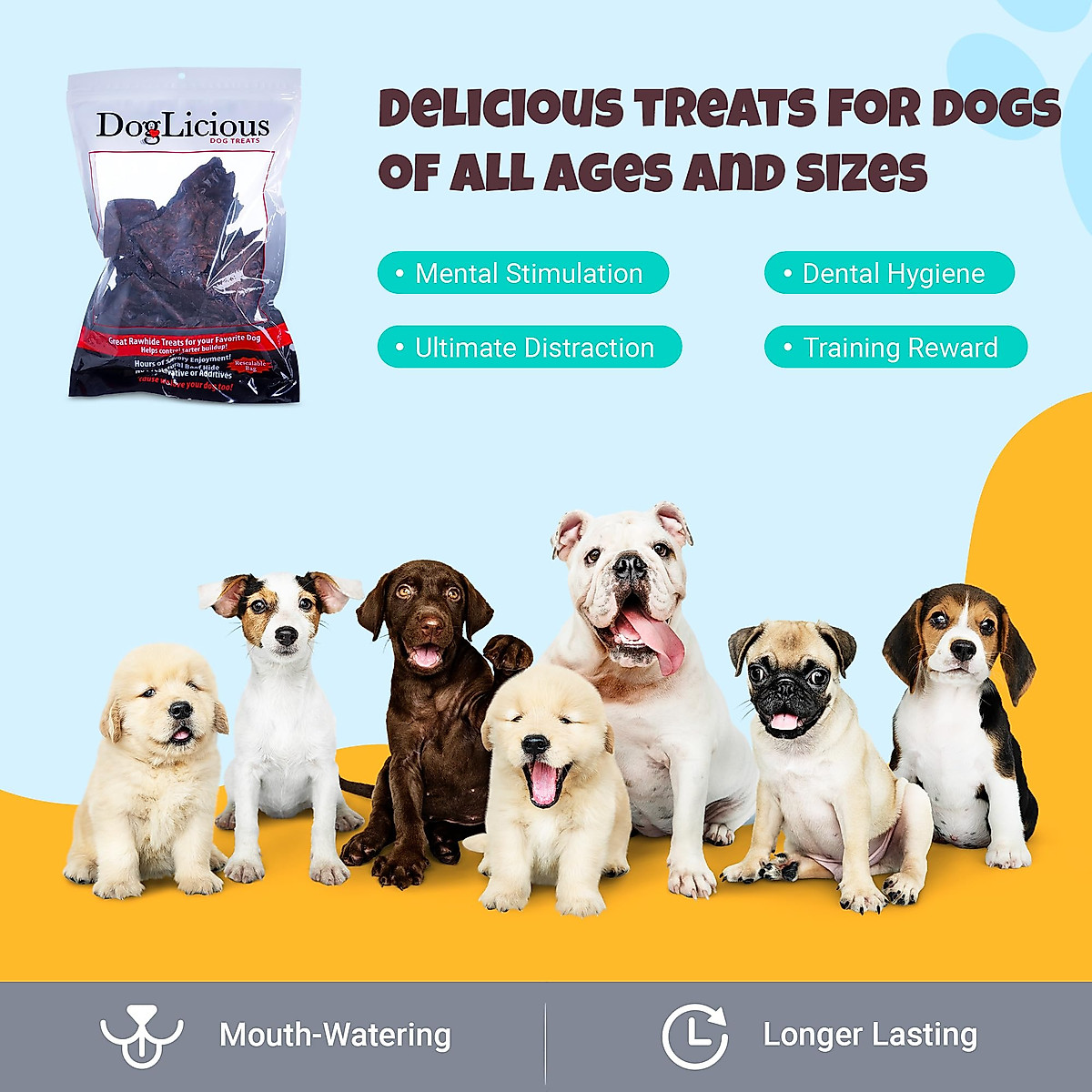 DOG-LICIOUS Rawhide Bone for Dogs, Non-Stain Beef Flavored Dog Chew Treat, Long Lasting Dog Chew (50598)