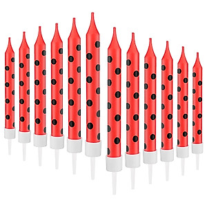 iNINGER Ladybug Themed Birthday Candles,12 Pcs Ladybird Print Themed Long Candles Set,Black Red Polka Dots Ladybird Dots Ladybug Theme Candles Birthday Parties Baby Shower Decorations