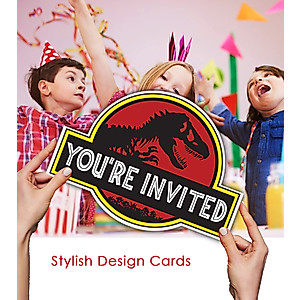 KINYEYE Dinosaur Party Invitation Cards for Kids Birthday Party, 20Pcs Dinosaurs World Birthday Party Invitations with Envelopes, 2-Sided 4×6 Inches