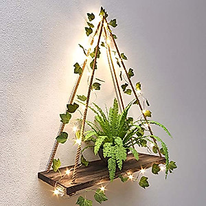 IMURGIFT 2 Pack Artificial Ivy LED-Strip Hanging Shelves for Wall Wooden Wall Hanging Shelves Wall Decor Shelves Elegant Bedroom Wall Hanging Decor for Bedroom Bathroom Living Room Kitchen