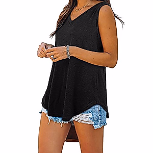 DADAB Womens Tank Tops V Neck Sleeveless Flowy Loose Fit Casual Shirts Clothes Cami Blouse 2X Black