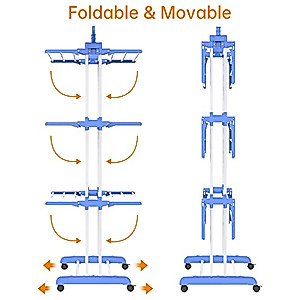 Mbillion Clothes Drying Rack Wall Mounted Space Saver Clothes Hanger Rack with Towel Bar Heavy Duty Suction Cups for Balcony Laundry Bathroom Patio and Bedroom (Blue)