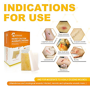 Honey Calcium Alginate Wound Dressing, Honey Would Dressing with Calcium 2"x 2" (10 Pack) Hospital Grade Honey Patches for Faster Wound Care, Minor Burns Cuts - Latex Free