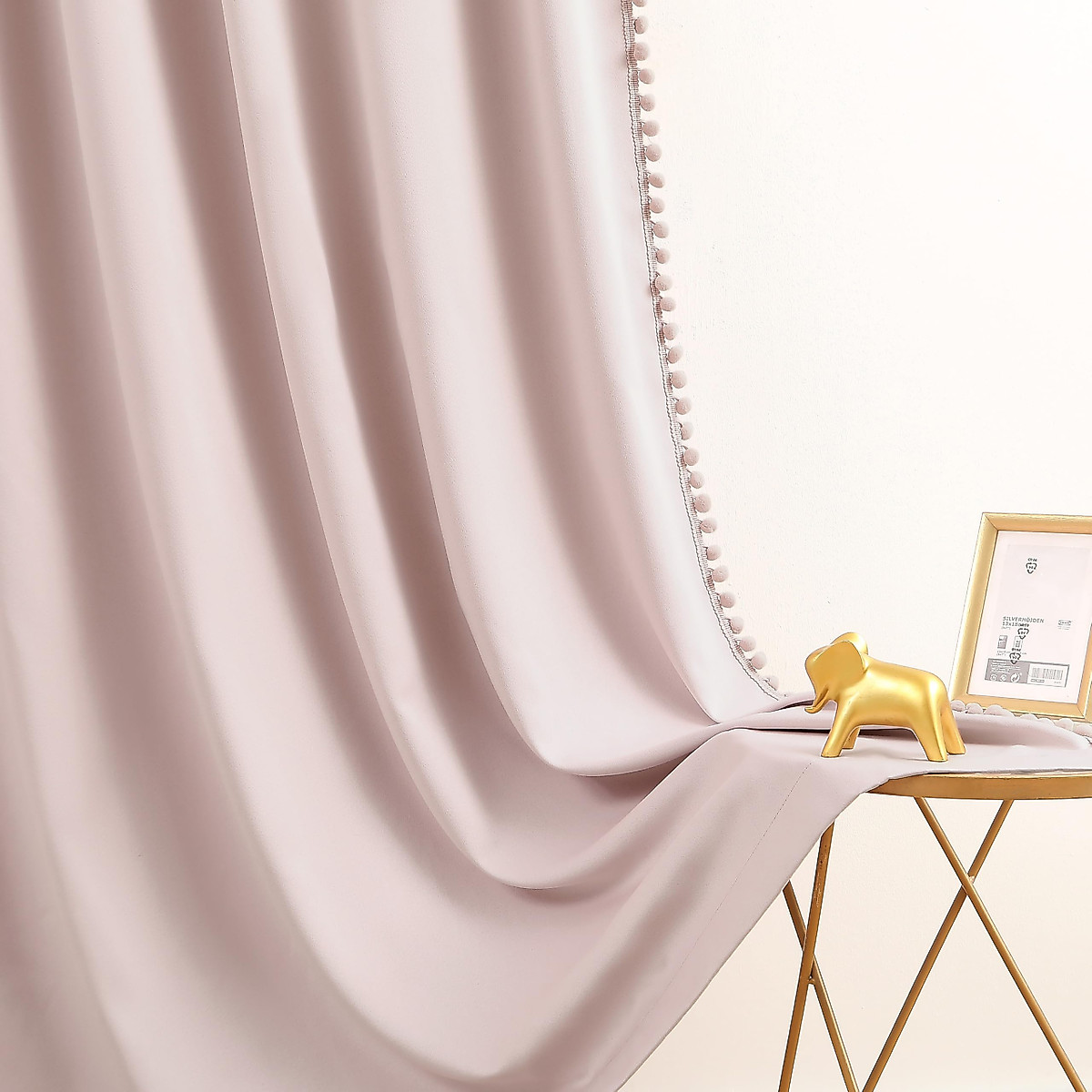 Pompom Blackout Curtains for Bedroom Pink Girls 84 inch Energy Efficient Thermal Insulated Living Room Darkening Curtain Panels for Kitchen Nursery Room 52" w x2 Panels Rod Pocket