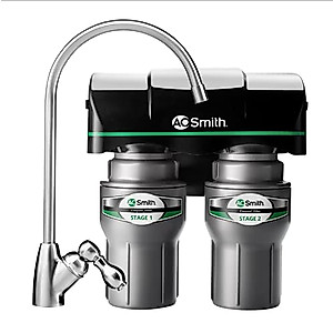 AO Smith 2-Stage Under Sink Clean Water Faucet Filter - Carbon Block Drinking Water Filtration System - AO-US-200