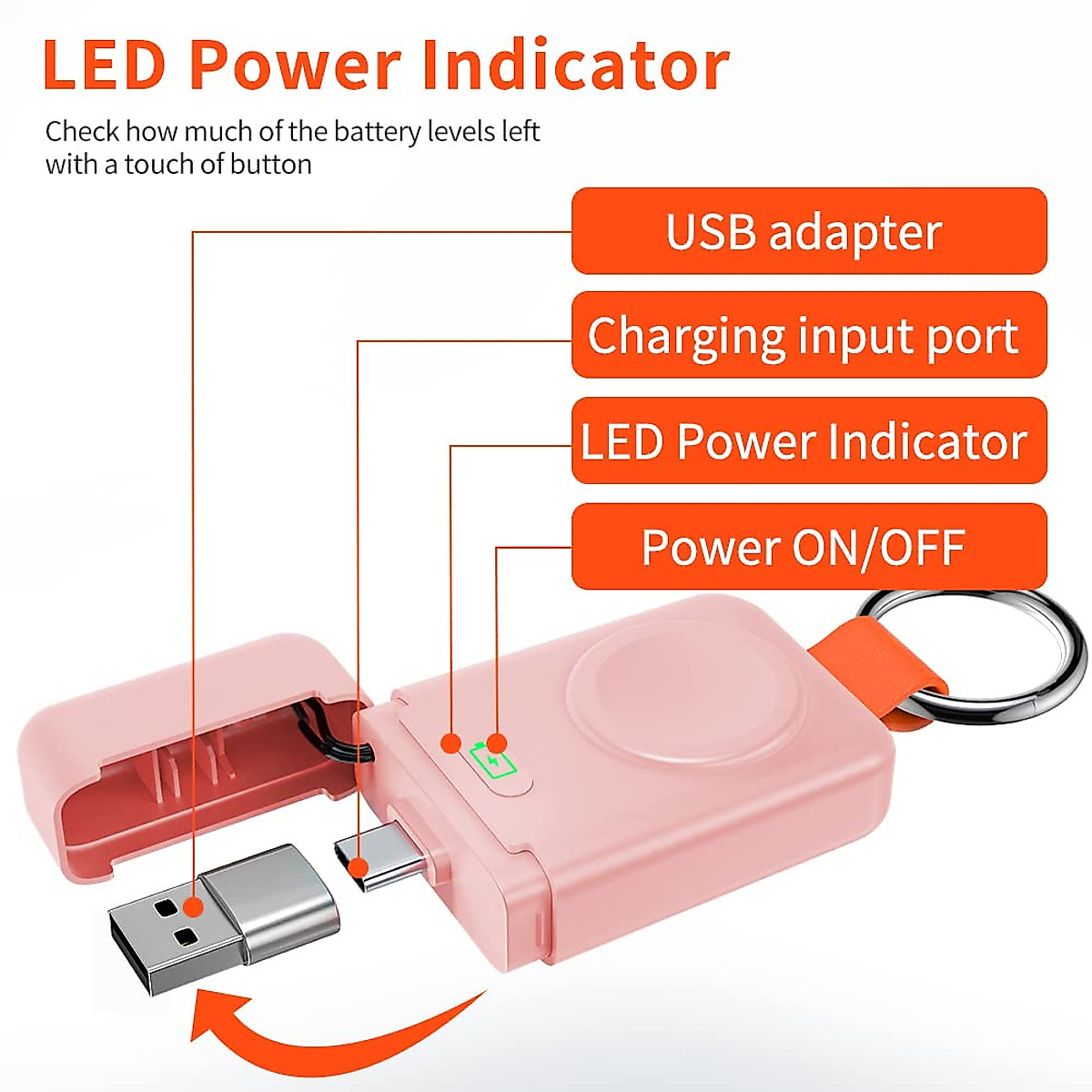 Portable Wireless Charger for Apple Watch,HUOTO iWatch Charger 1400mAh Smart Keychain Power Bank,Portable Magnetic iWatch Charger for Apple Watch Series 9/8/7/6/SE/5/4/3/2/1/UItra/UItra 2