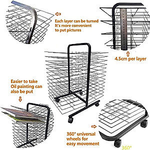 CENAP Art Drying Rack, 26 Tier Mobile Classroom Drying Rack with Wire Rack for Art Studio and Home Use, Drying and Printing Rack