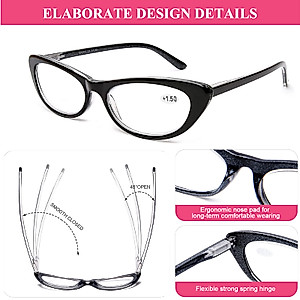 AQWANO Computer Reading Glasses Designer Blue Light Blocking Cat Eye Eyeglasses Readers Anti UV400 Digital Eyestrain for Women, 1.5