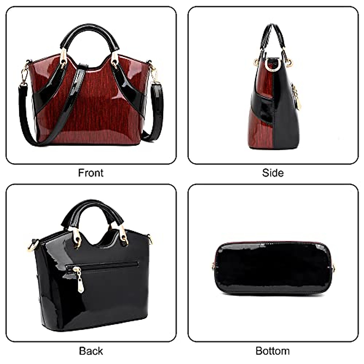 Womens Fashion Handbags Patent Leather Elegant Tote Crossbody Shoulder Bag Top Handle Bags (Red)