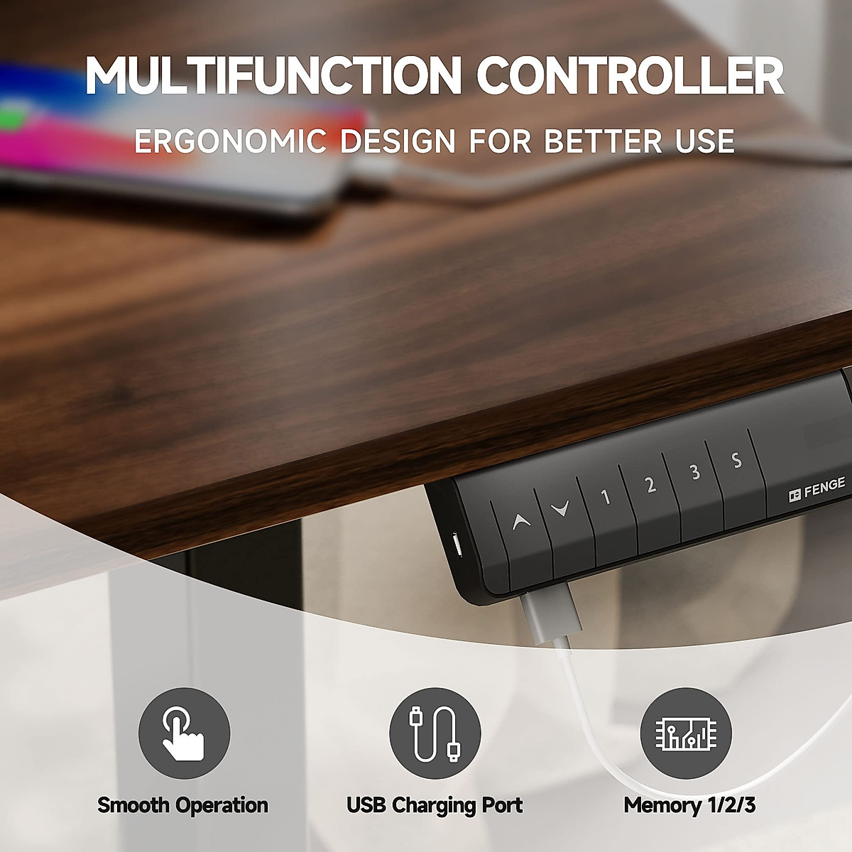 Fenge Electric Standing Desk, 48 x 24 Inches Quick Install Height Adjustable Desk with Drawer, Computer Stand Up Desk Sit Stand Desk Workstation for Home Office