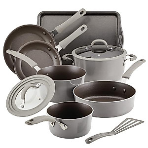 Rachael Ray Cook + Create Nonstick Cookware/Pots and Pan Set, 10 Piece, Gray
