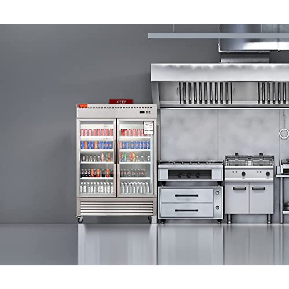 WESTLAKE 54" W Commercial Display Refrigerator 2 Glass Door Merchandiser 2 Section Stainless Steel Reach-in Glass Door Upright Fan Cooling 49 Cu.ft Cooler for Restaurant, Bar, Shop, etc