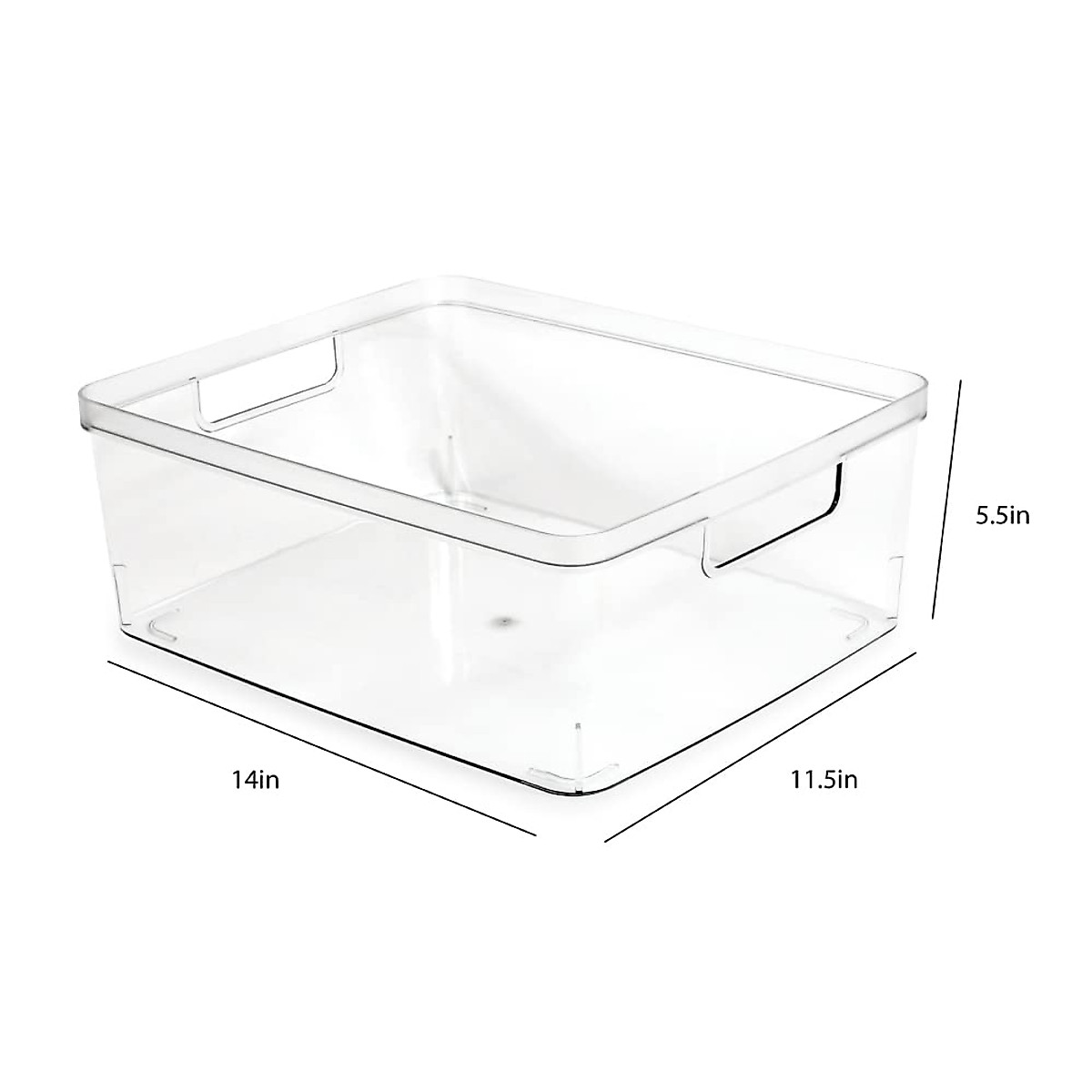 Isaac Jacobs 2-Pack Large Clear Storage Bins (11.5” L x 14” W x 5.5” H) w/Cutout Handles, Plastic Organizer for Home, Office, Kitchen, Fridge/Freezer, Bathroom, BPA Free, Food Safe (Large)