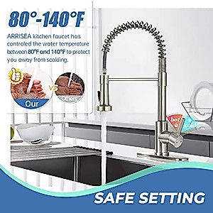 ARRISEA Kitchen Faucets Brushed Nickel, 3 Hole Stainless Steel Kitchen Faucet, Laundry Sink Faucet with Sprayer, Single Handle Outdoor Sink Faucets with Deck Plate, Llave de fregadero de cocina