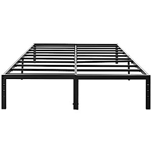 Olee Sleep 14 inch Heavy Duty Steel Slat Anti-slip Support Easy Assembly Mattress Foundation Bed Frame Maximum Storage Noise Free, Black, Metal, Queen