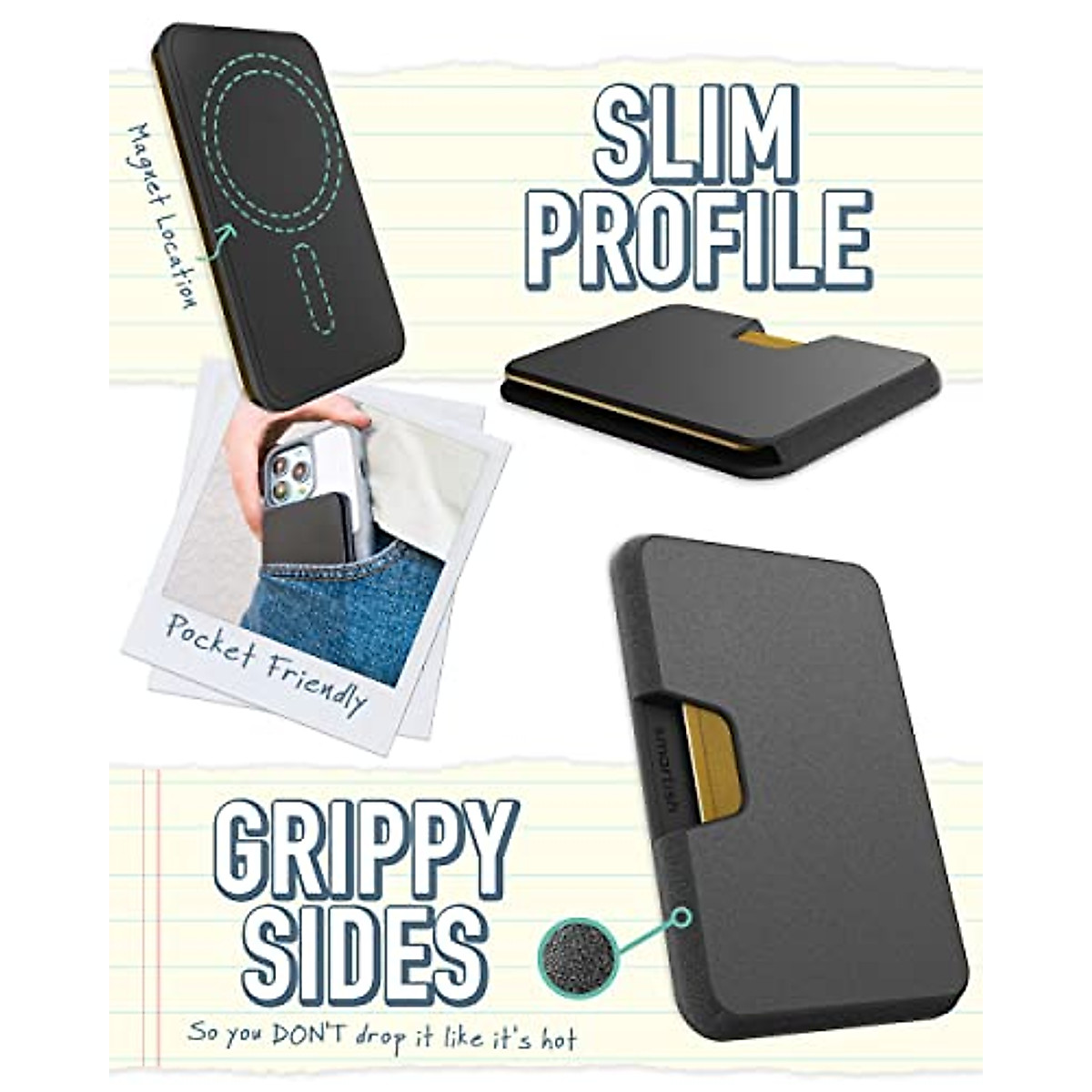 Smartish Wallet for MagSafe iPhones - Side Hustle - Slim Detachable Magnetic Card Holder for Apple iPhone 14/13/12 Models - Black Tie Affair