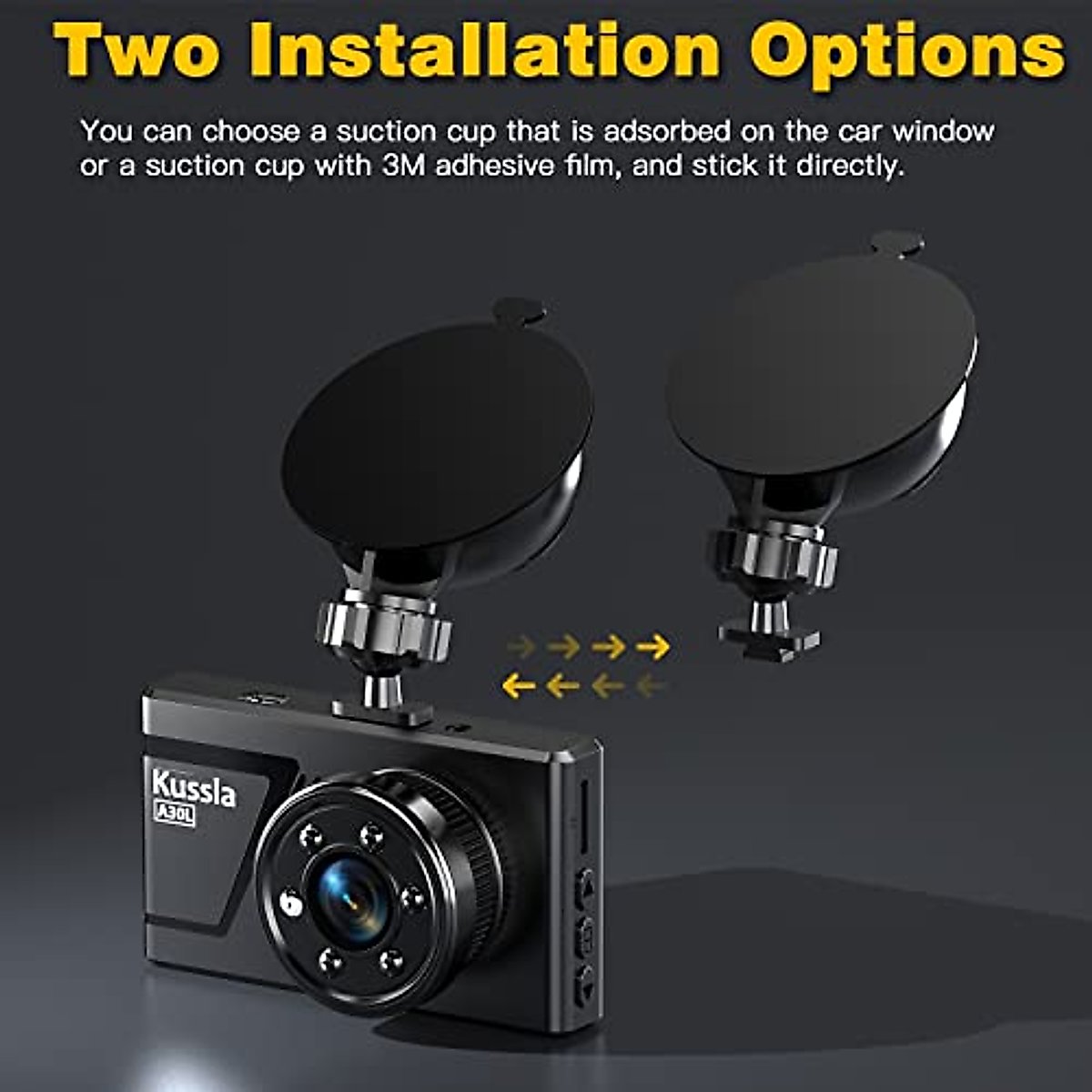 4K Dash Cam Front with SD Card, Kussla WiFi Dash Camera for Cras, 2160P Dashcam for Cars with App Control, Super Night Vision Car Camera, WDR, G-Sensor, Loop Recording, Parking Monitor
