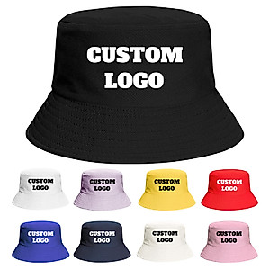 Custom Bucket Hat for Women Men, Personalized Fisherman Hat Black White Bucket Hat Outdoor Travel Cap (Polyester, Black)