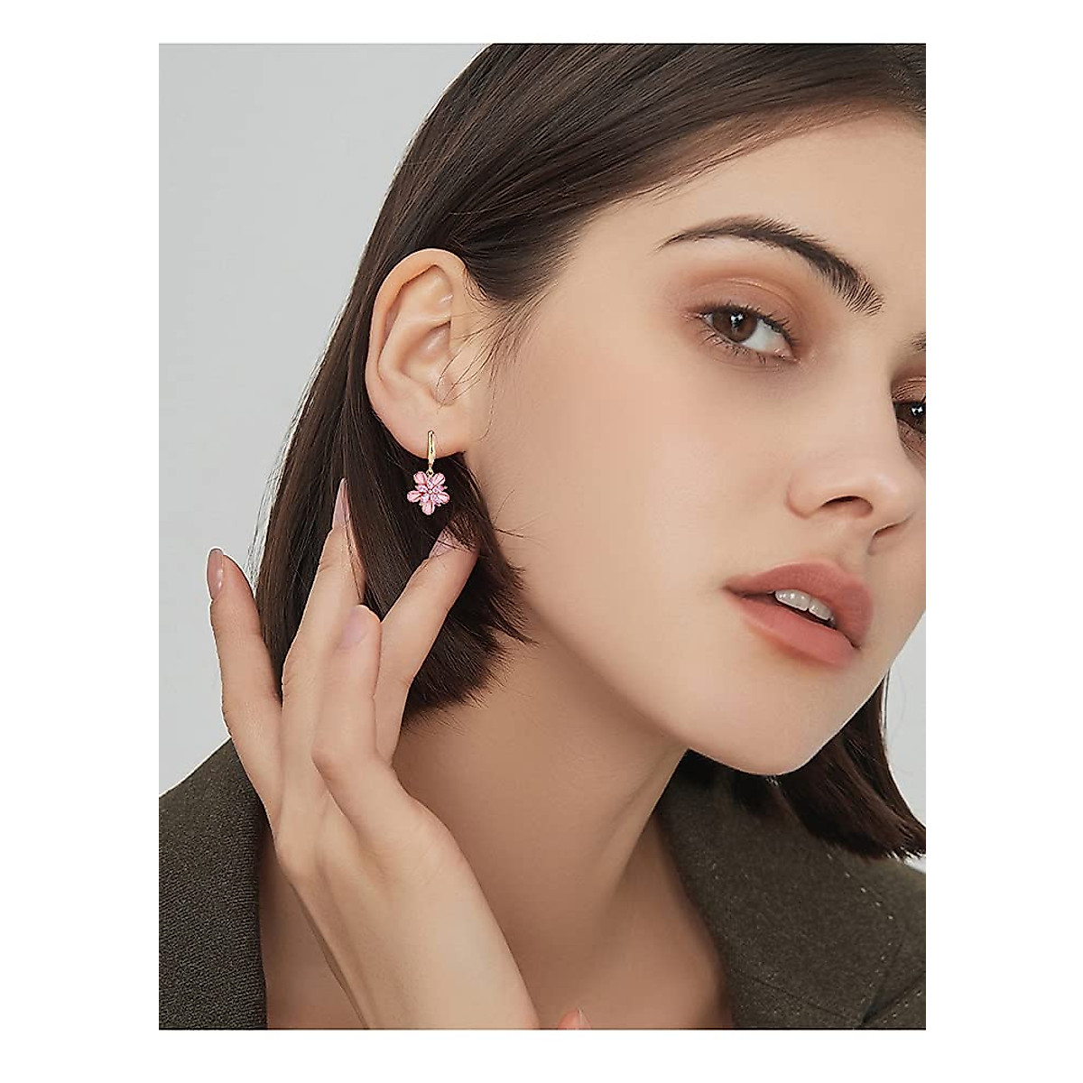 3A Cubic Zirconia Cherry Flower Dangle Earrings for Women Girls Hypoallergenic Retro Charm Crystal Blossom Drop Dangling Hook Stud Vintage Elegant Wedding Birthday Mother's Day Dainty Jewelry