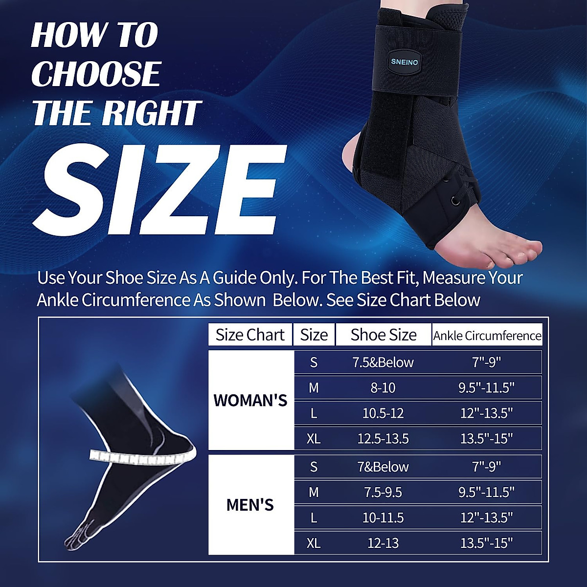 SNEINO Ankle Brace for Women & Men - Ankle Brace for Sprained Ankle, Ankle Support Brace for Achilles,Tendon,Sprain,Injury Recovery, Lace up Ankle Brace for Running, Basketball, Volleyball(Medium)