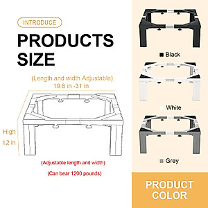 I'Ezonk Full size Heavy duty Stainless steel Laundry Pedestal ,12" Height Washer and Dryer Pedestals, Adjustable Universal washing machine stand and Ice maker stand(White)