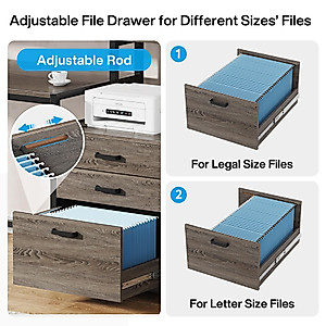 Tribesigns 63 Inch Computer Desk with File Drawer Cabinet, Ergonomic Office Desk with Monitor Stand, Industrial Computer Table with Printer Space, Wood PC Table Workstation Desk for Home Office