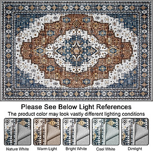 Washable Rug Living Room Rugs: 9x12 Area Rug Large Boho Medallion Distressed Carpets Indoor Soft Floor Anti Slip Carpet for Under Dining Table Bedroom Farmhouse Home Office - Blue/Orange Brown