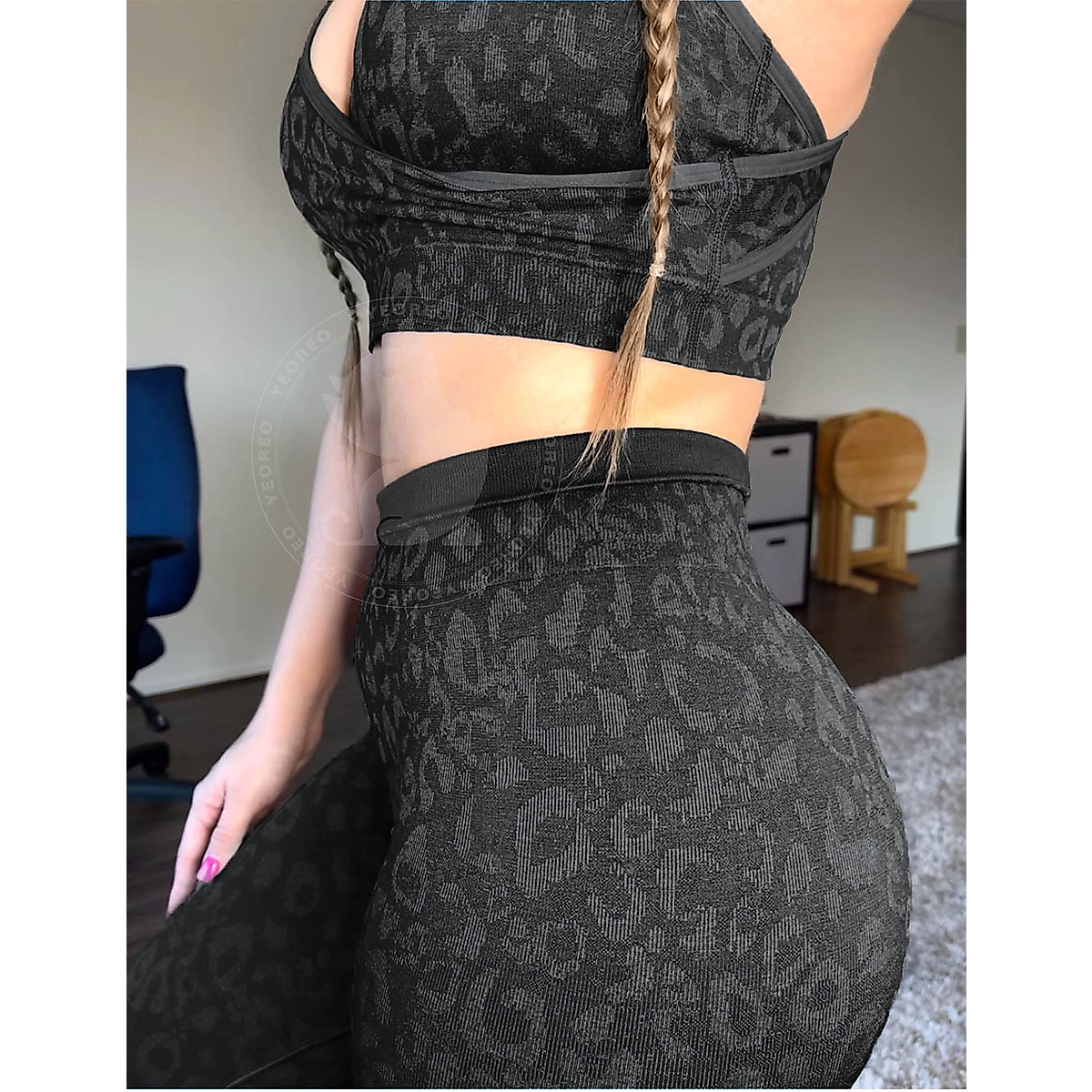 YEOREO Women Seamless Scrunch Butt Camo Workout Leggings High Waisted Athletic Gym Yoga Leggings Black M