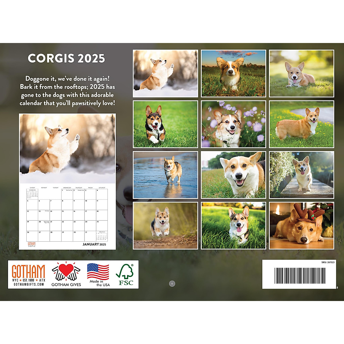 Corgi Calendar 2025 Corgi Gifts Pembroke Cardigan Welsh Monthly Wall Calender 12 Month | American Made In The USA