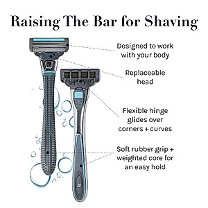 AOA Men's 6 Blade Razor Kit 7pcs in Kit Including 1pc Handle 5pcs Swedish Six-Blade Heads 1pc Stainless Steel Shower Hook Lubricating Aloe Vitamin E Strip for Comfortable Close Shave