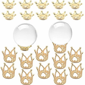 Nwsrayu 20PCS 2 Sizes Metal Sphere Stands Globe Stone Holders Crystal Ball Displays Mini Crown Lensball Base for Marbles, Collections 30/40/50/60/70/80mm (Gold Plated)