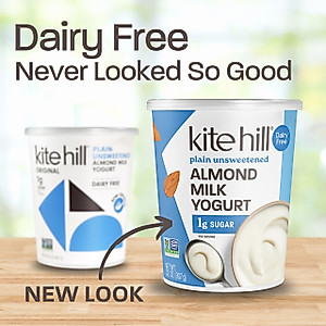 Kite Hill Plain Unsweetened Almond Milk Yogurt, 32 Ounces, Dairy Free, Live and Active Cultures, Gluten Free, Non-GMO, Vegan