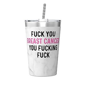 Fu-ck-Breast-Cancer-Funny-Breast Cancer Awareness Gifts 12oz Vacuum Insulated Stainless Steel Travel Mug Leak-Proof Slider Lid Perfect for Coffee or Tea-EEE