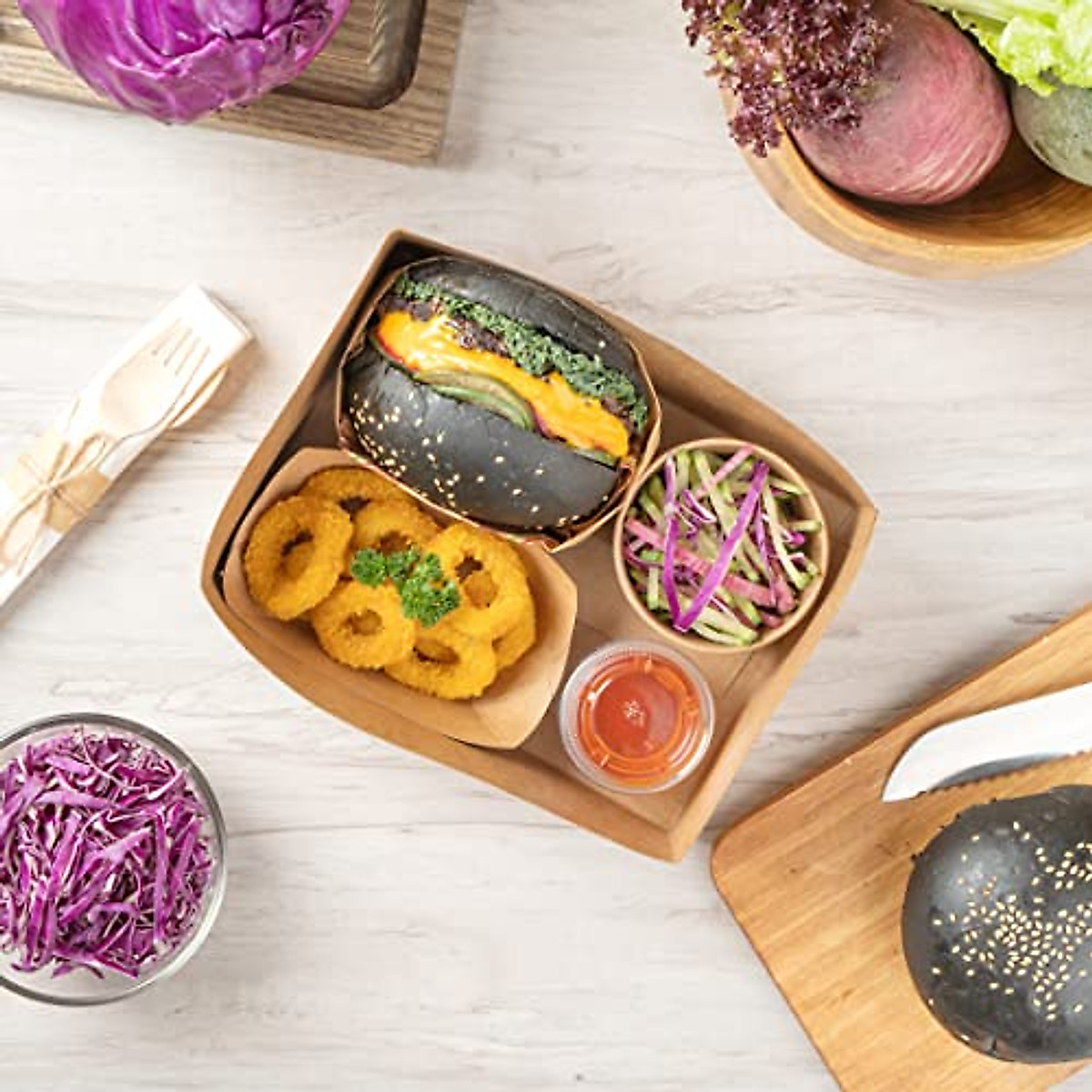 Restaurantware Bio Tek 8.4 x 6 x 3.5 Inch Burger Trays 100 Disposable Paper Food Trays - Recyclable Sturdy Kraft Paper Movie Snack Trays For Meals Snacks And Baked Goods