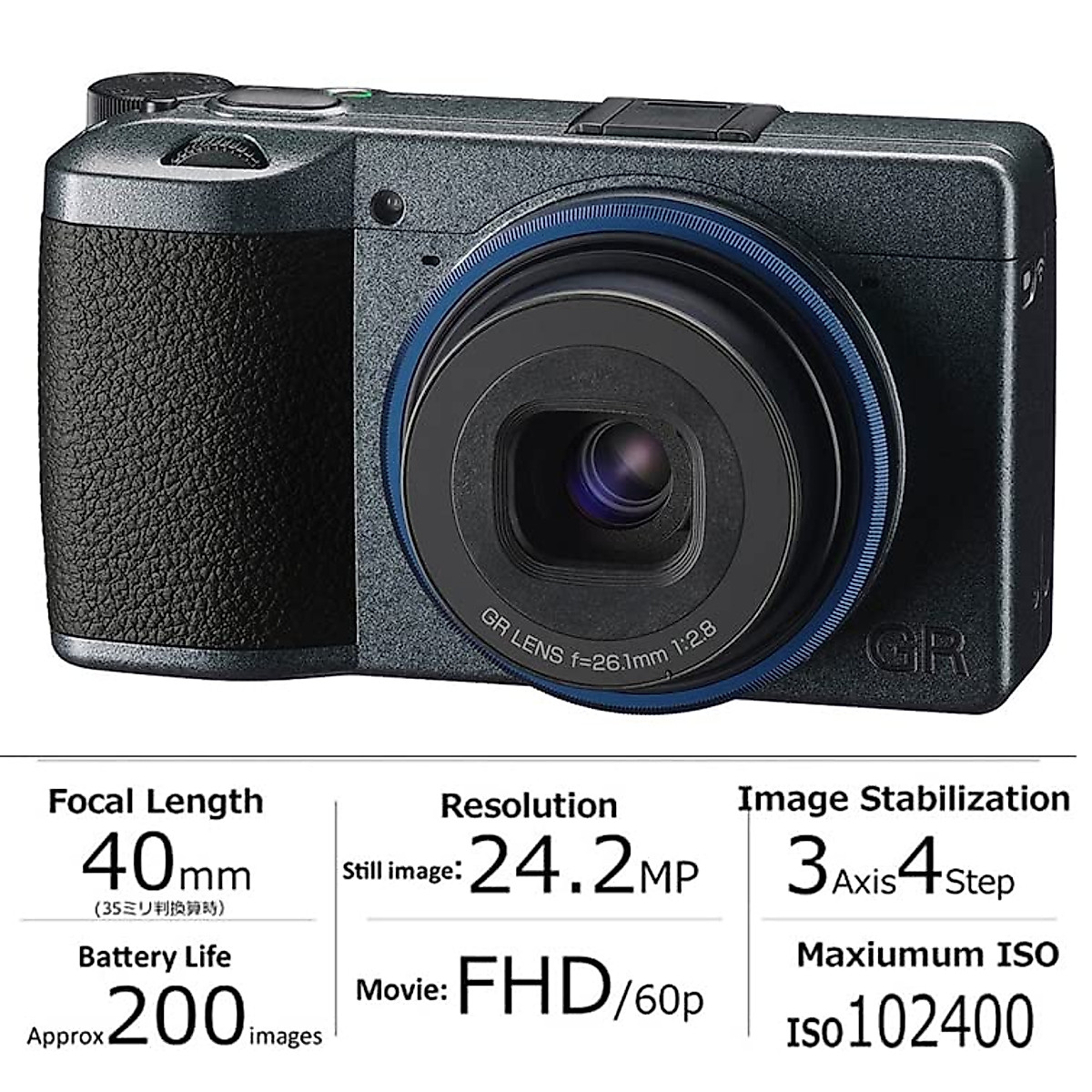 Ricoh GR IIIx Urban Edition, Metallic Gray Body with Navy Blue Ring, Digital Compact Camera with 24MP APS-C Size CMOS Sensor, 40mmF2.8 GR Lens (in The 35mm Format)
