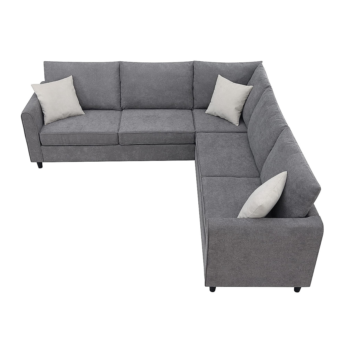 Lepfun 88 x 88 Modern Upholstered Living Room Sectional Sofa Furniture Set,L Shape Couch with 3 Pillows for Home Office, Grey