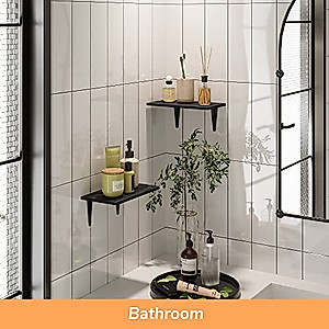 BAMFOX Black Floating Shelves Rustic Wood Wall Shelf for Bedroom, Bathroom, Living Room, Kitchen