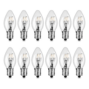 LEDESIGN 7 Watt Night Light Replacement Bulbs, Salt Lamp Light Bulb, Plug-in Night Light, Electric Window Candle Bulb, Night Lamps &Christmas Lights Incandescent E12 Socket C7, 12 Packs
