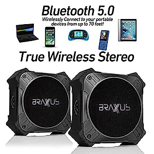 Braxus Solar Bluetooth Speaker, Golf Cart Bluetooth Portable Speaker, TWS, 5w, 30+ Hours Playtime/Outdoor Portable Speaker Solar Charger IPX6 Waterproof Bluetooth Speaker