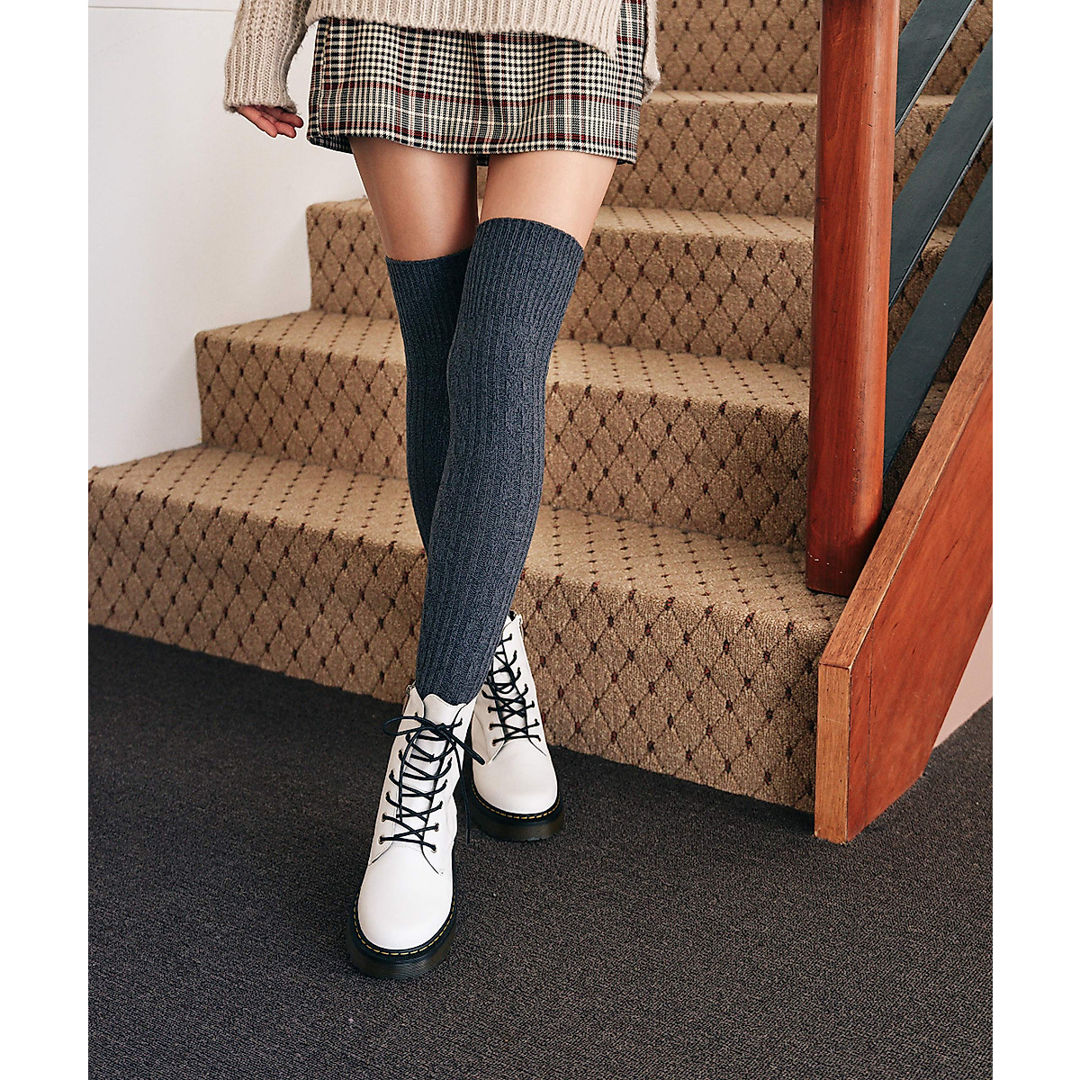 STYLEGAGA Winter Cozy Cable Knit Over The Knee High Boot Socks (One Size: XS to M, Cozy Cable_Basic 3Pair)