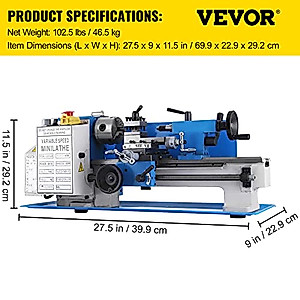 BestEquip Metal Lathe 7" x 14",Mini Metal Lathe 0-2500 RPM Variable Speed,Mini Lathe with 4" 3-jaw Chuck,Bench Top Metal Lathe, Benchtop Lathe, for Various Types of Metal Turning