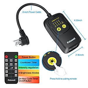 Outdoor Dimmer for String Lights,560W Outdoor Dimmer Plug, Weatherproof Lights Dimmer Plug,100FT Wireless Remote Control Dimming Timer for Led Light or Lamp Patio Lights Dimmer Timer (3 Prong Plug)