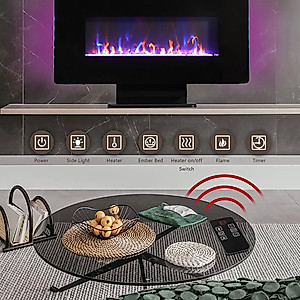 SLifet 36 Inch Curved Front Electric Fireplace,Freestanding Wall Mounted LED Fireplace Heater with Remote Control and Overheat Protection for Living Room Bedroom Office