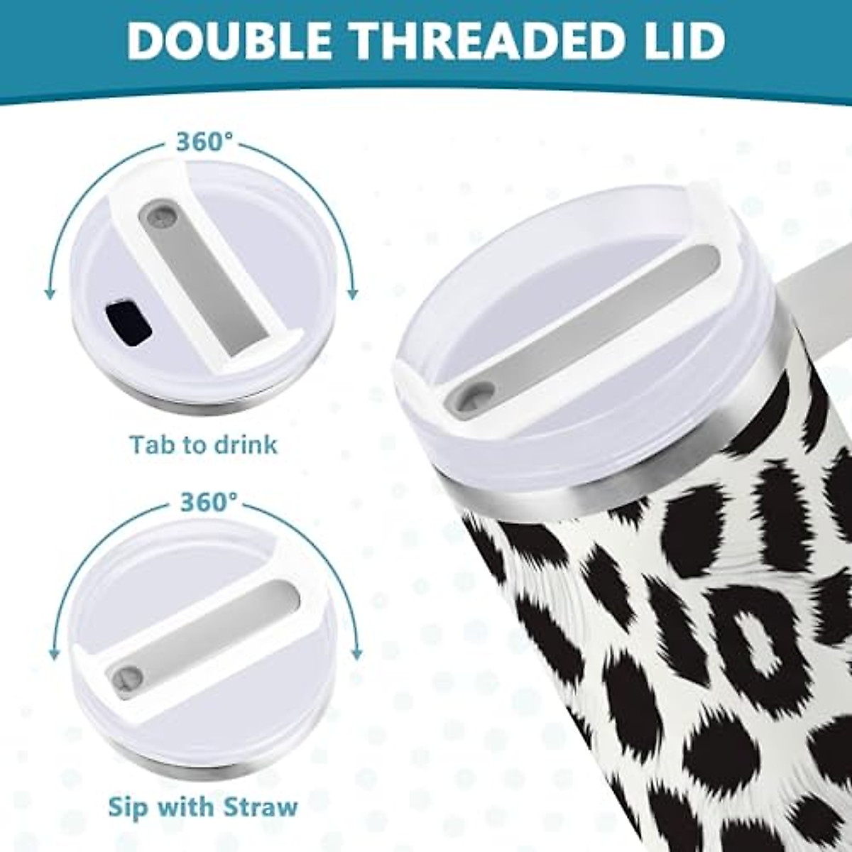 ODAWA 30 Oz Black White Leopard Tumbler Insulated with Handle and Straw, 2 in 1 Lid Insulated Steel Insulated Tumbler