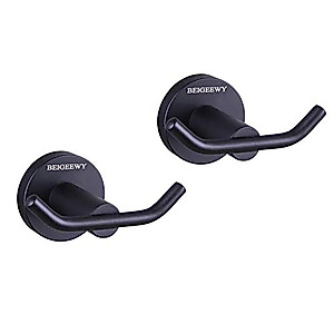 BEIGEEWY Matte Black Towel Coat Hook Bathroom Robe Hook SUS 304 Stainless Steel Wall Mounted Round Kitchen Heavy Duty Door Hanger 2 Pack